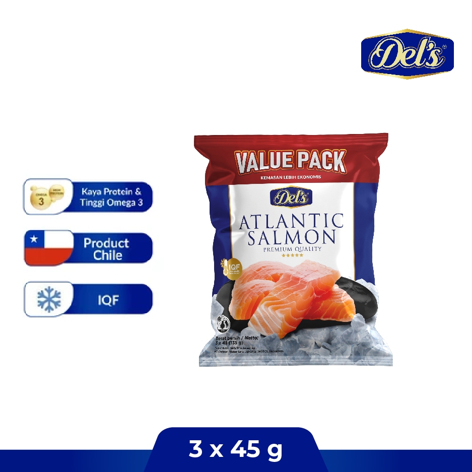 Jual Del's Frozen Atlantic Salmon Fillet / Portion - 3 x 45 Gr | Shopee ...