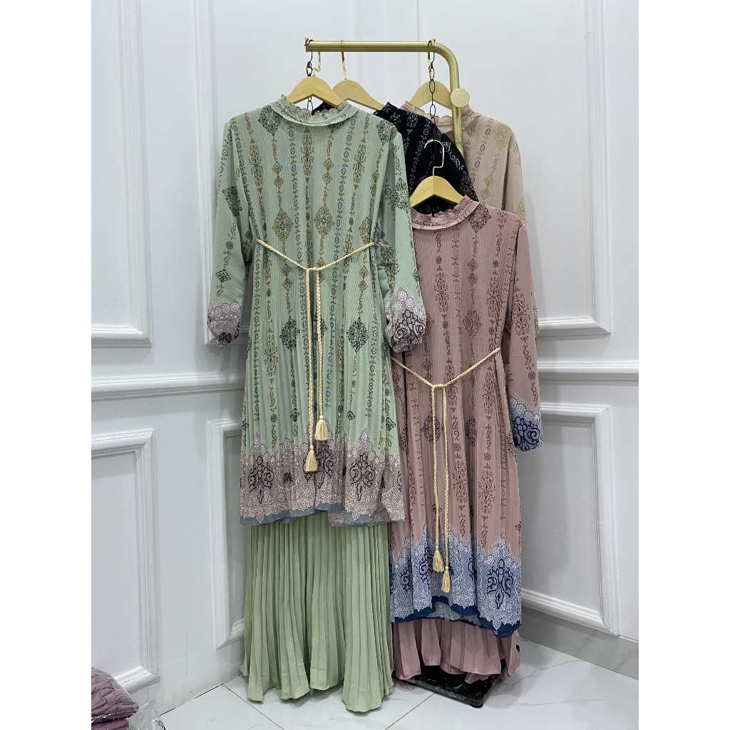 Jual STELAN TUNIK CERUTY SET ROK PLISKET LEBARAN POLOS JUMBO XXL 018-02 ...