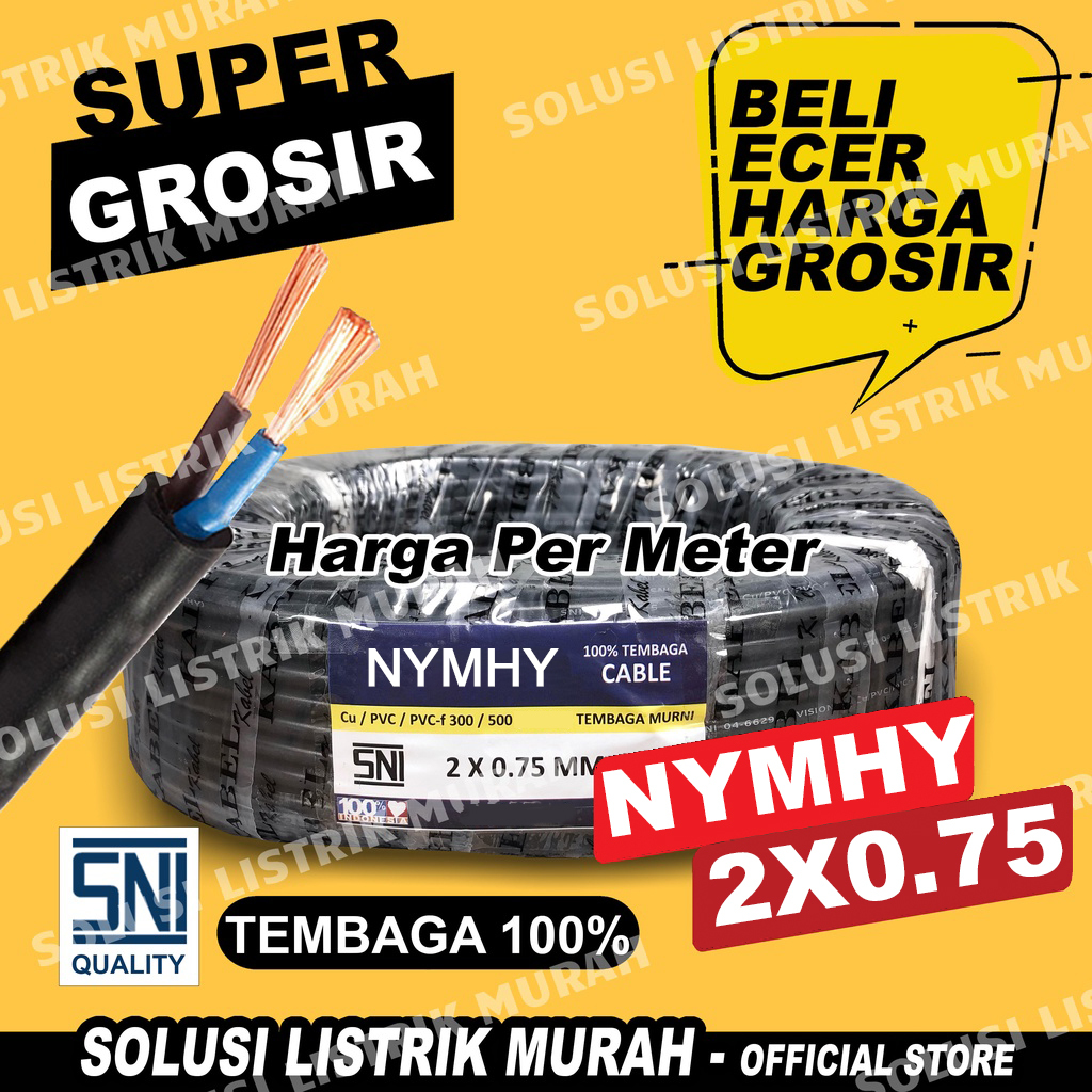 Jual Kabel Listrik NYYHY 2x0,75 NYMHY SNI Serabut Tembaga 2x0,75 2x0.75 Meteran NYY HYO Kabel ...
