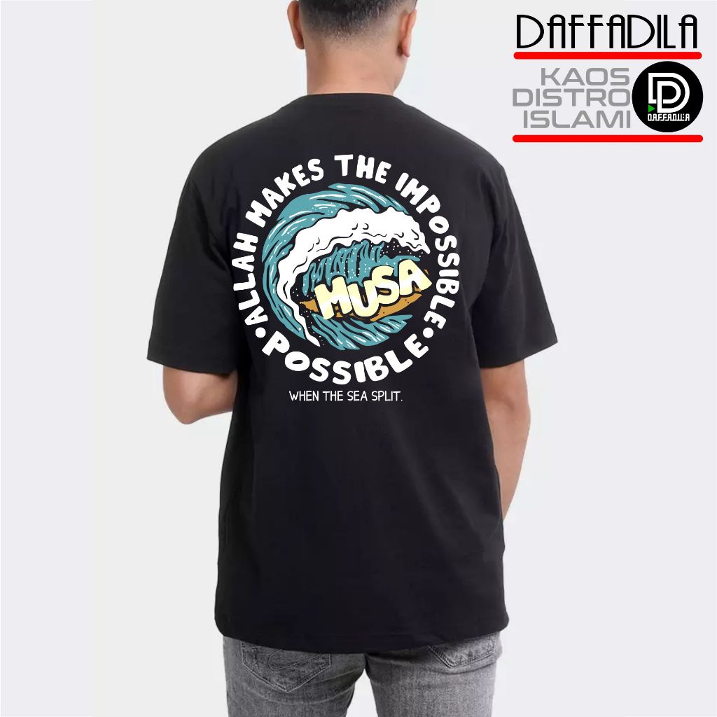 Jual kaos distro islami Musa when the sea spllit bahan katun combed ...