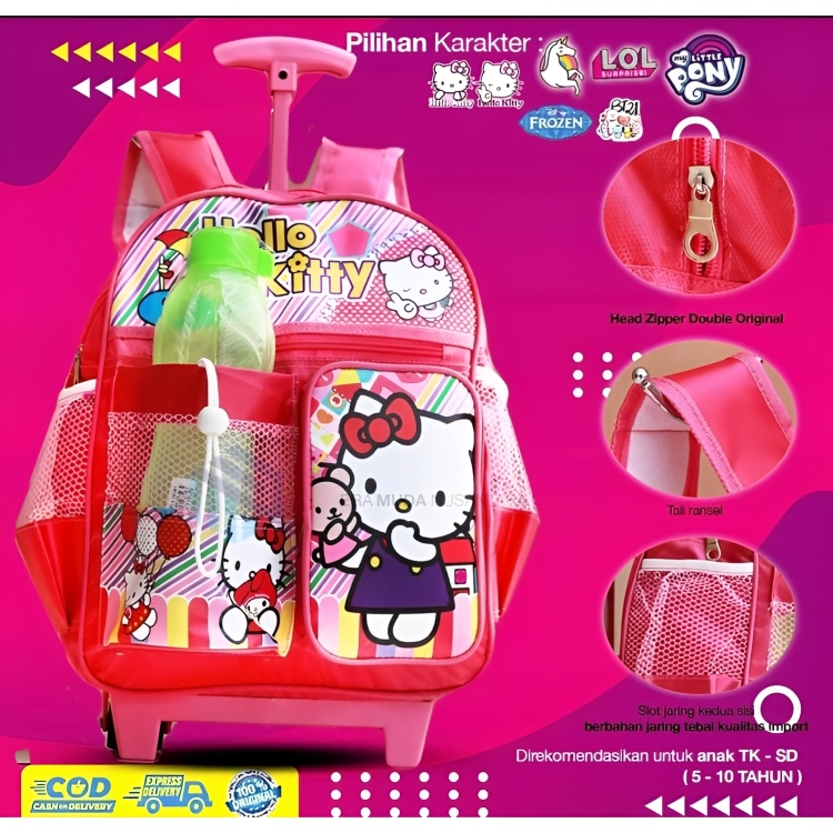 Jual Ransel anak perempuan karakter hello kitty troli lucu untuk sekolah TK PAUD, SD | Shopee ...