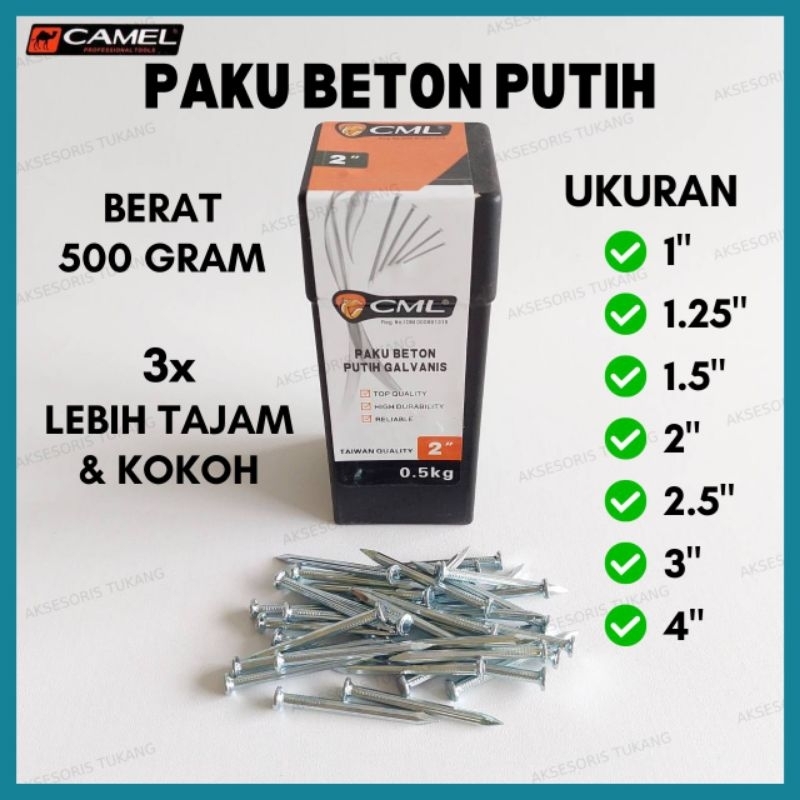 Jual CAMEL Paku Beton Putih Galvanis 1" - 1 1/4" - 1 1/2" - 2" - 3" - 4" Inch | Paku Beton ...