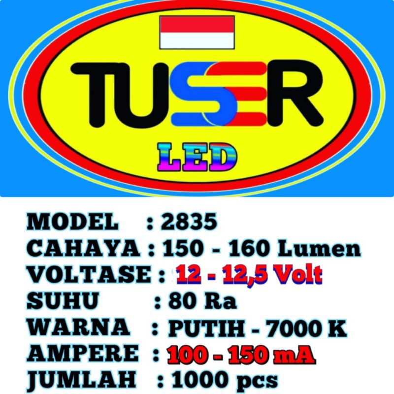 Jual CIP LED SMD TUSER 2835 1W VARIASI 6V 9V 12V 100 Biji | Shopee ...
