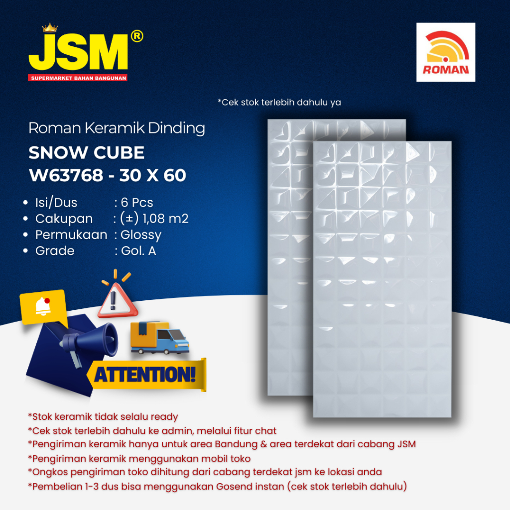 Jual Roman Keramik Dinding Snow Cube Glossy W63768 30x60 - JSM Supermarket Bahan Bangunan ...