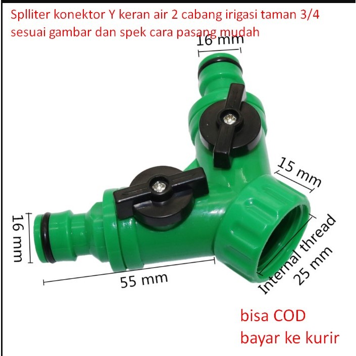 Jual Splliter konektor Y keran air 2 cabang irigasi taman 3/4 sesuai ...