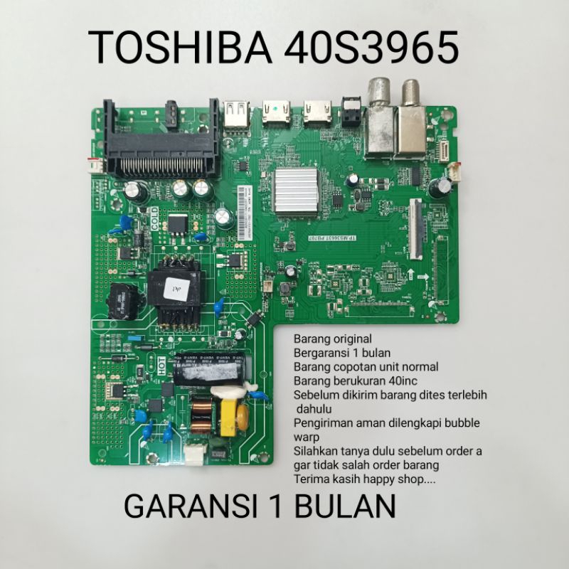 Jual MB - MAINBOARD - MOBO - MOTHERBOARD TV LED TOSHIBA 40S3965 MESIN TV LED TOSHIBA | Shopee ...