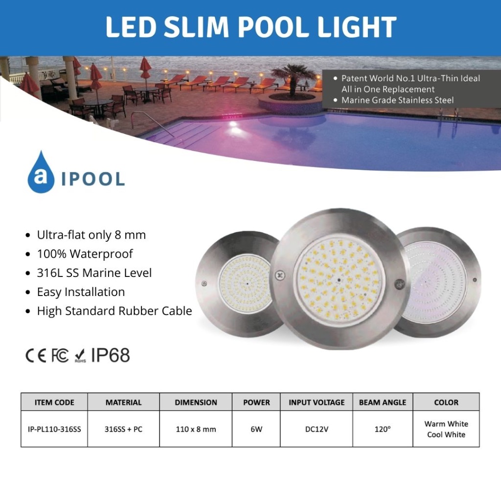 Jual IPOOL Swimming Pool Slim Underwater Light Lampu Kolam Renang 6 Watt | Shopee Indonesia