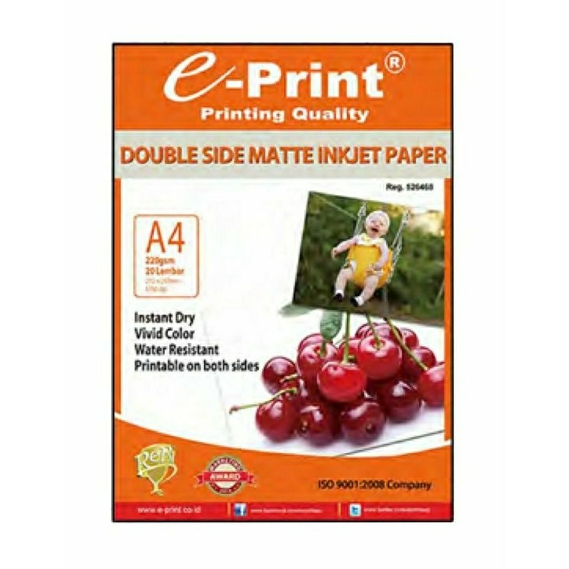 Jual Kertas e Print Double Side Matte 220 GSM A4 isi 20 Lembar / Kertas ...