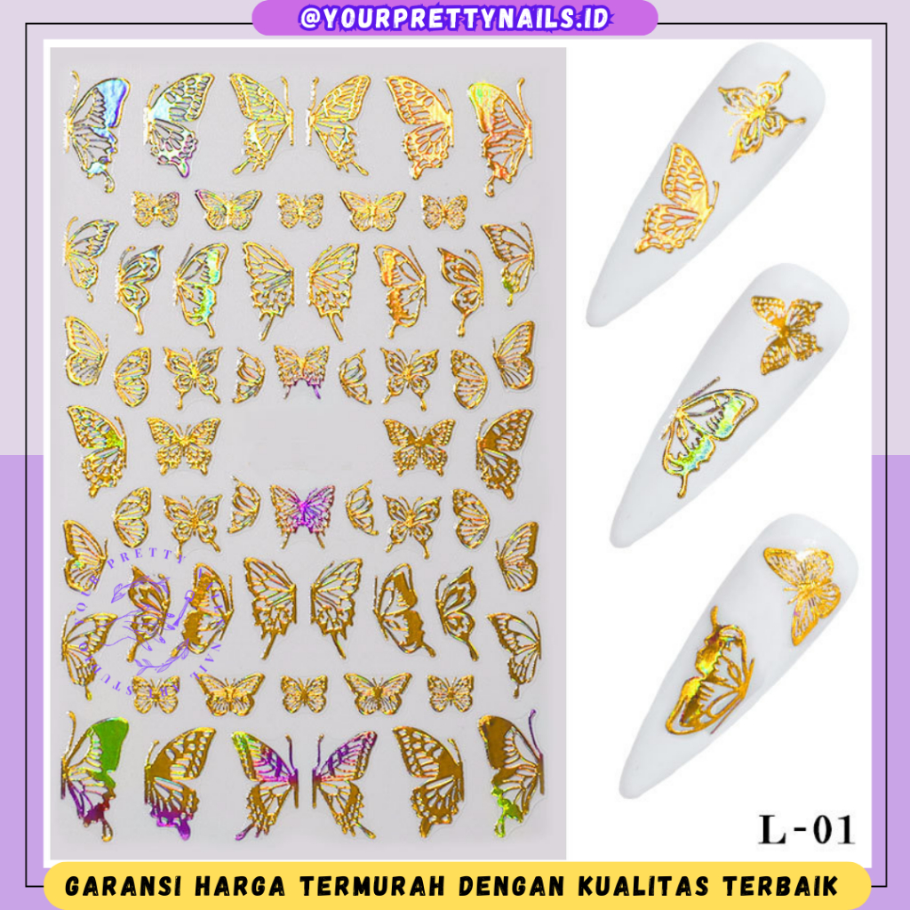 Jual Sticker Nail Art Premium Butterfly Series Tema Kupu-kupu Gold ...