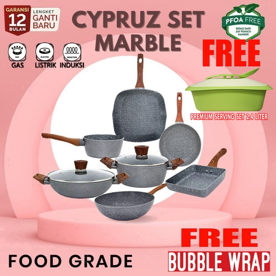 Jual Paket Cypruz Set Marble cookware of 7 pcs Panci Wajan Kuali Anti ...