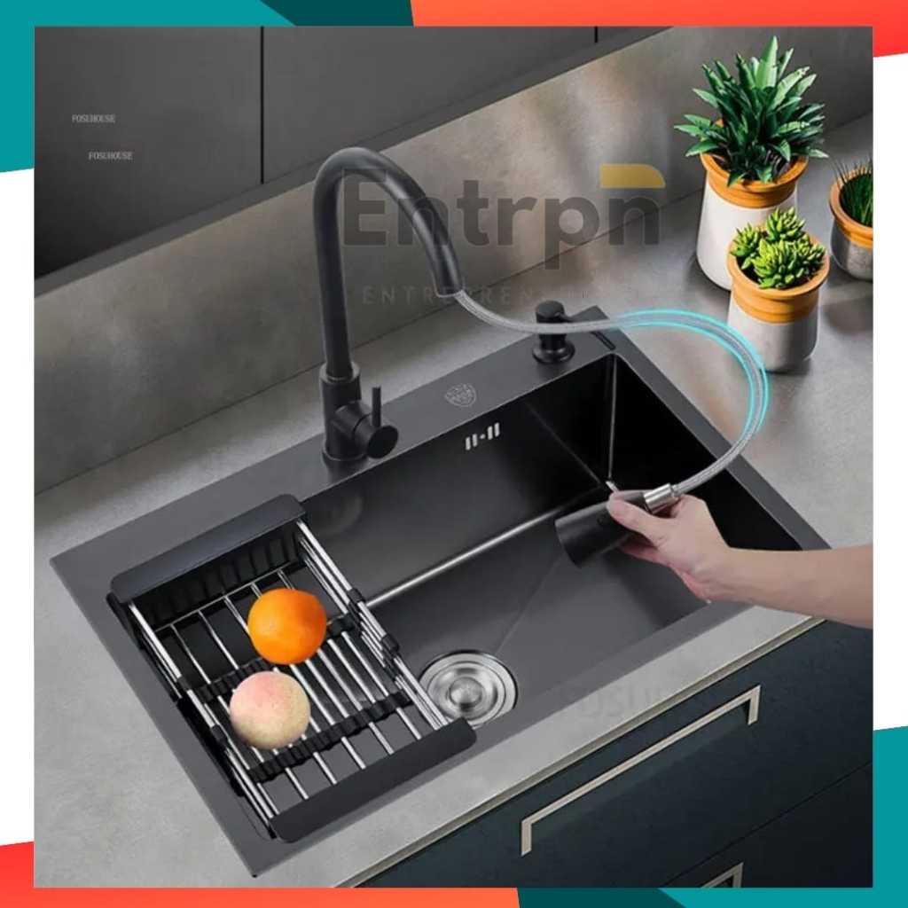 Jual (FLASH SALE) PAKET KITCHEN SINK STAINLESS HITAM SUS 304 UK 60X45 ...