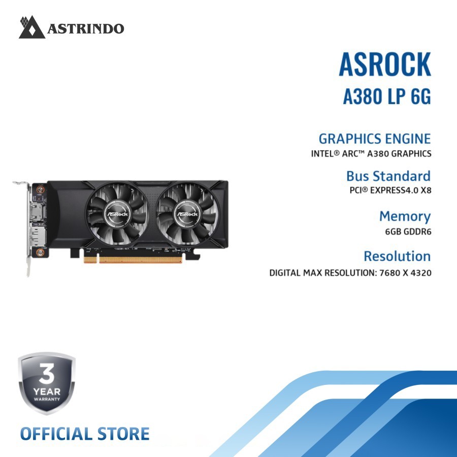 Jual Asrock VGA Intel Arc A380 Low Profile 6GB 2000MHz Graphics Card ...