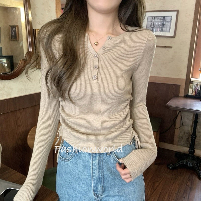 Jual Atasan Rajut Wanita Button Serut kiri kanan | Baju Rajut Knit ...