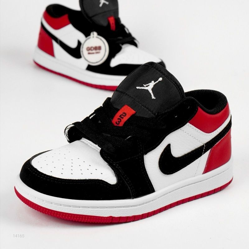 Jual Sepatu Jordan 1 Low Black Toe for KIDS Black White Red | Shopee ...