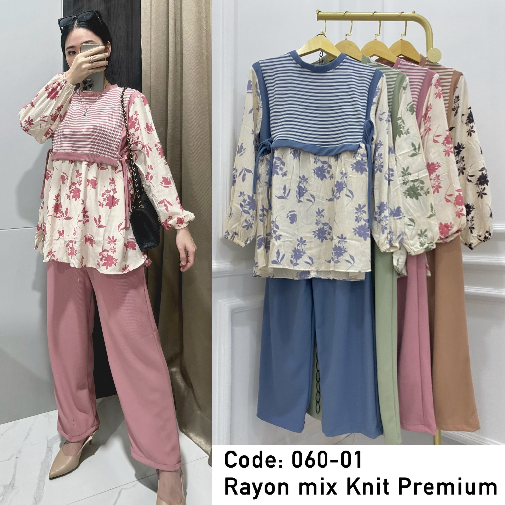 Jual ONE SET STELAN RAYON MIX KNIT SALUR PREMIUM 060-01 | Shopee Indonesia