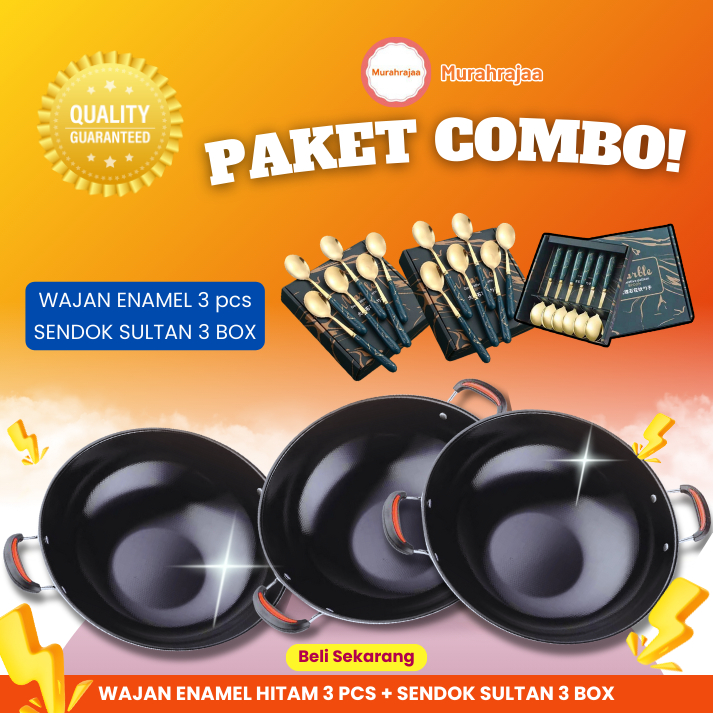 Jual PAKET COMBO WAJAN ENAMEL KUPING 3PCS FREE SENDOK MAKAN SULTAN GOLD ...