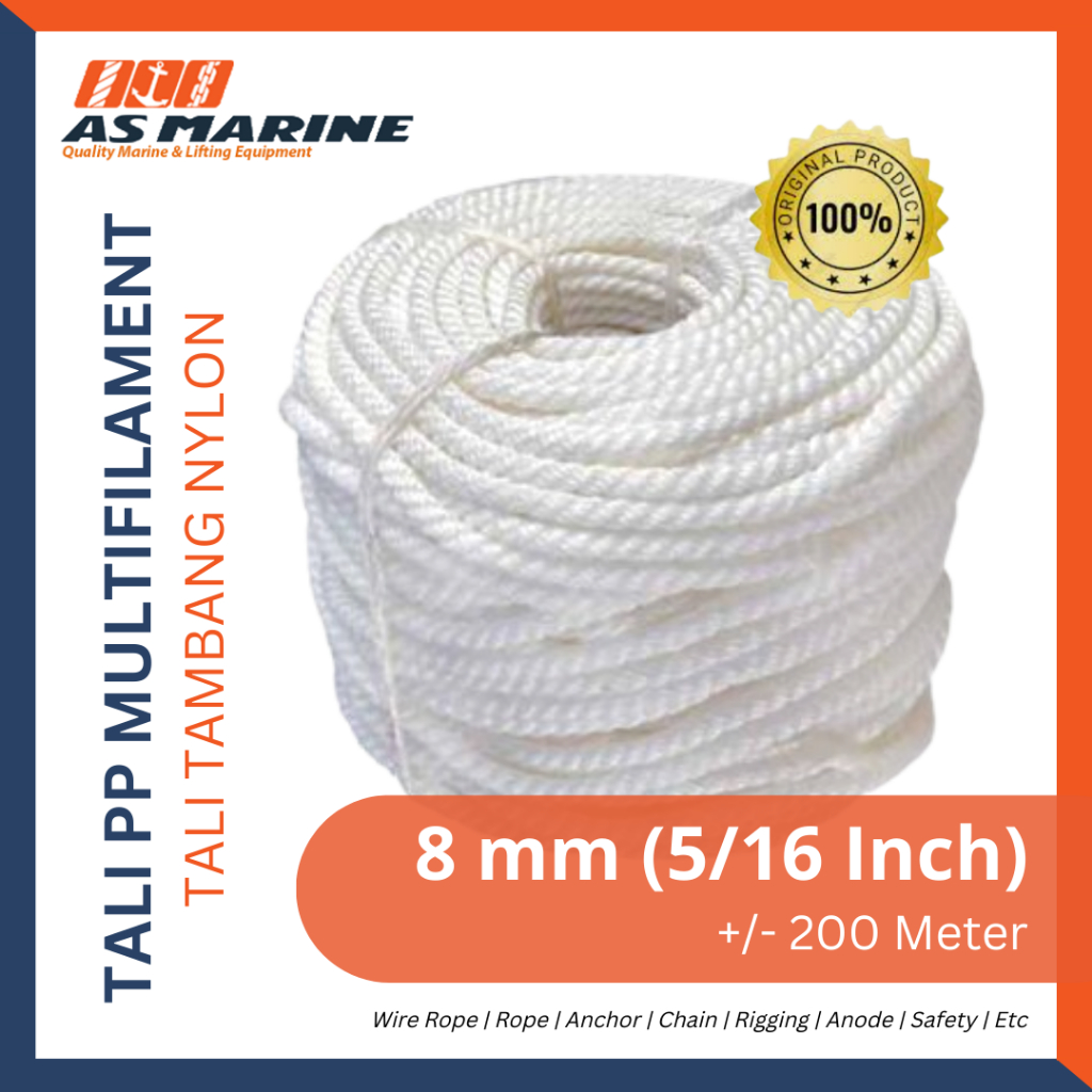 Jual Tali Tambang Nylon / Tali Plastik PP Multifilament 8 mm | Shopee ...