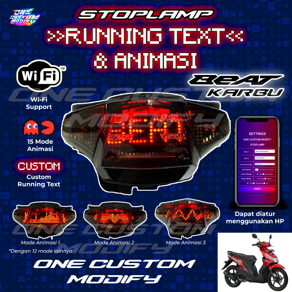 Jual Stoplamp Running Text Animasi Beat Karbu Lampu LED Rem Belakang ...