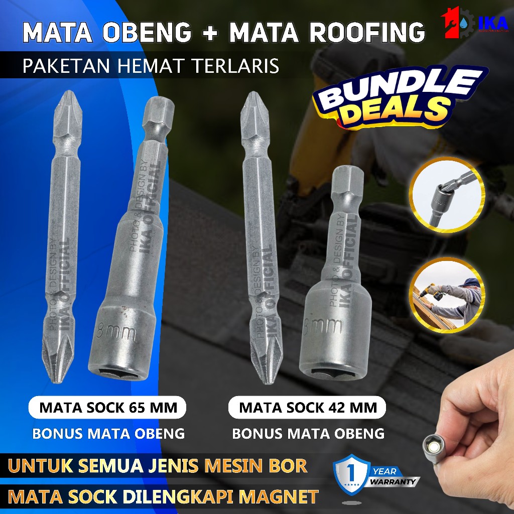 Jual Paket Kunci Sock Baut Roofing Baja Ringan 8 Mm + Mata Obeng PH 2 ...