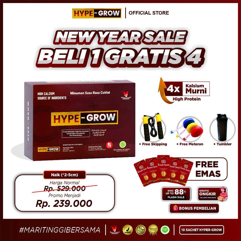 Jual HYPE GROW HYPERGROW Peninggi Badan High Calsium & High Protein ( Free Skipping ) | Shopee ...