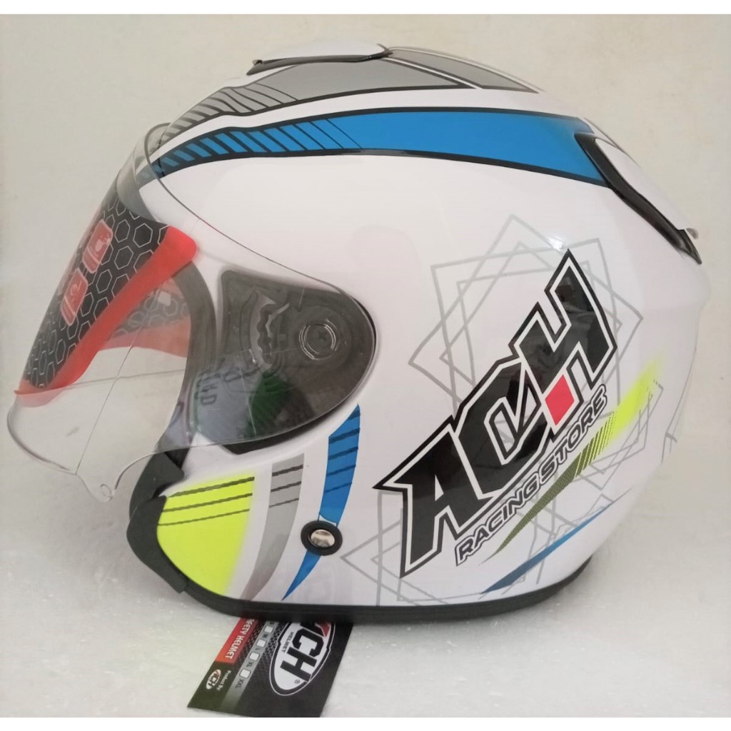 Jual Helm Kyoto , 02, Putih RACING motif, Kaca Clear - Helm Retro SNI ...