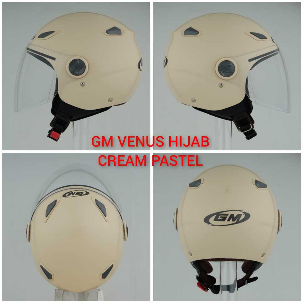 Jual Helm Gm Venus Hijab Solid Cream Half Face Original SNI | Shopee ...