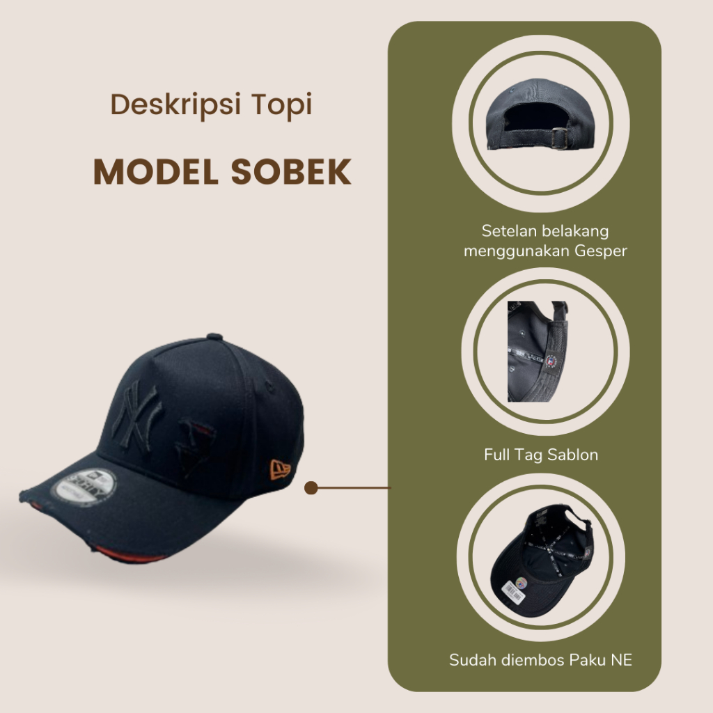 Jual Topi Baseball Pria NY Damage Ripped Sobek Full Tag Bahan Tebal ...