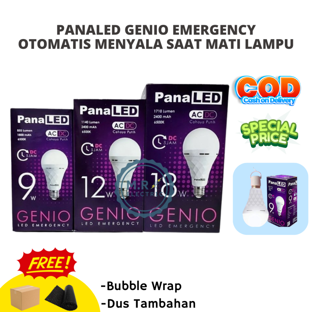 Jual Lampu Emergency Panaled Genio 9w 12w 18w Led Bulb / 9 12 18 watt ...