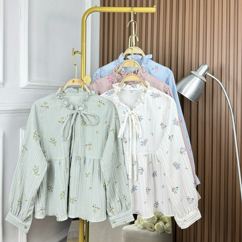 Jual KALANA BLOUSE VINTAGE RUFFLE FLOWERS KOREAN LOOK PREMIUM/BLOUSE ...