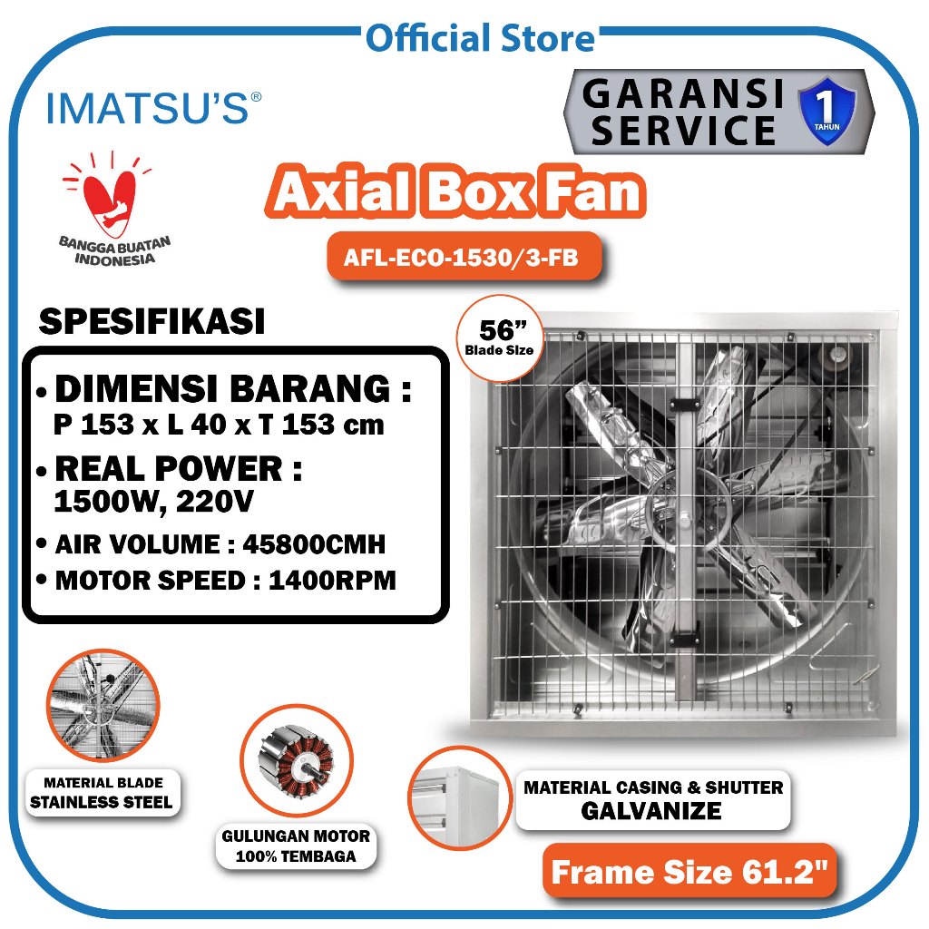 Jual Blower 56" Exhaust Box Fan Kandang Ayam 56 Inch AFL-ECO-1530/3-FB ...