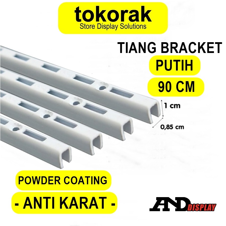 Jual TIANG BRACKET 90 CM REL BRAKET PUTIH 90CM RAK DINDING AMBALAN KACA ...
