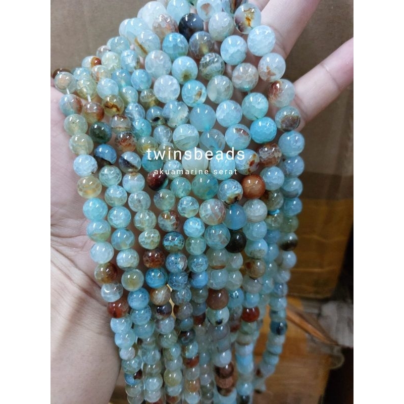 Jual Manik Batu Alam Akuamarine Serat Model Bulat Size 8-14mm | Shopee ...