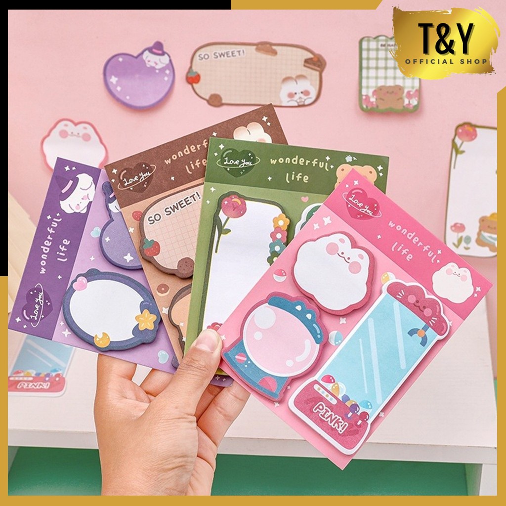 Jual T&Y Sticky Notes Lucu 3IN1 Karakter Bear Cat Rabbit Tempelan ...