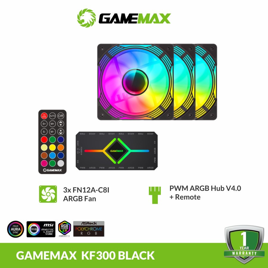 Jual Gamemax KF300 3Fan Casing 12Cm PWM ARGB With Remote Controller ...