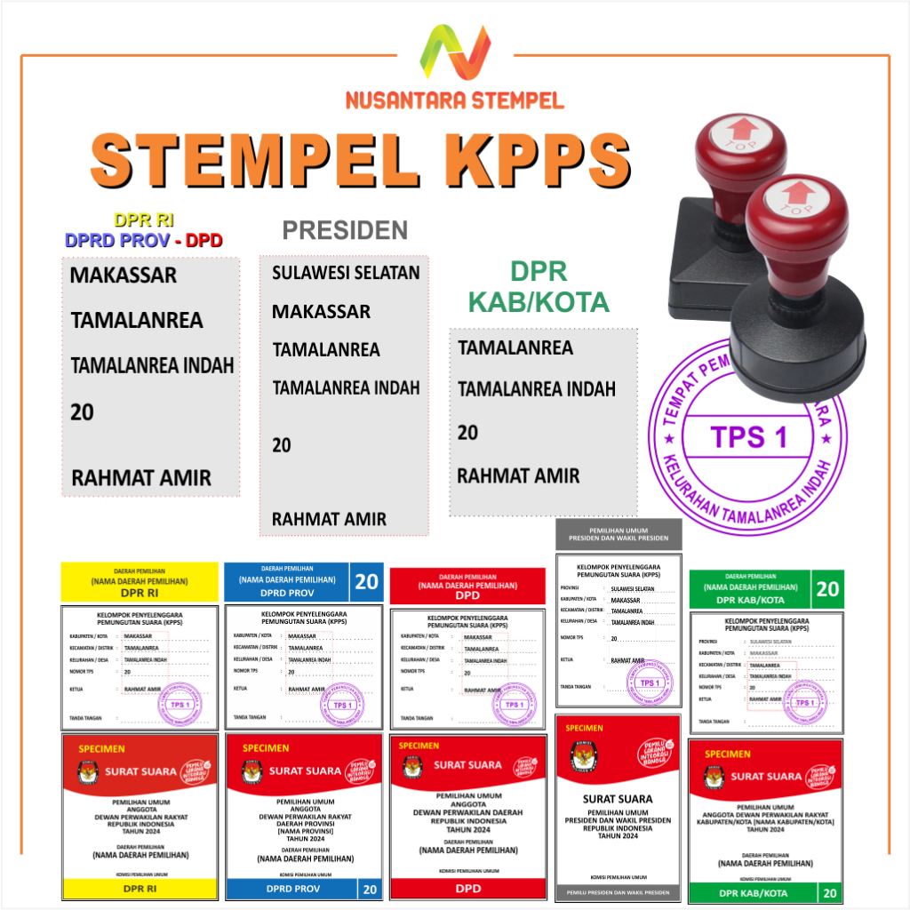 Jual Stempel Pemilu Cap TPS PPS KPPS Stampel Kartu Suara Pilkada Stamp ...