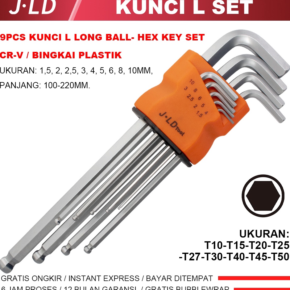 Jual Vrv JLD 9pcs Kunci L Long Hex Key Set T1T5 Kunci L Set KUNCI L ...