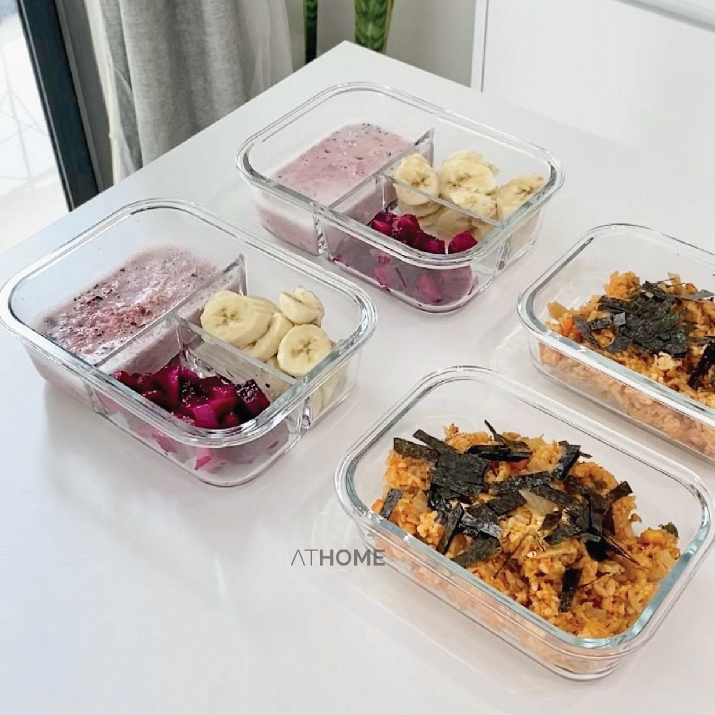 Jual ATHOME Clear Glass Lunch Box / Kotak Makan Kaca Sekat Kedap Udara ...