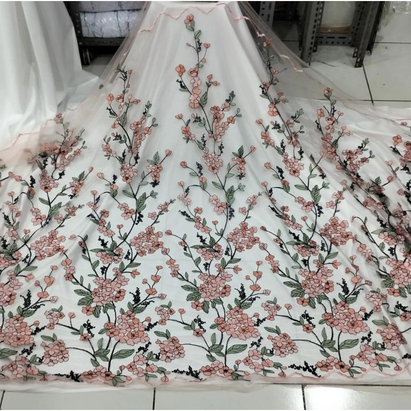 Jual KAIN TILE TULLE TILLE BORDIR GARDEN BUNGA | Shopee Indonesia