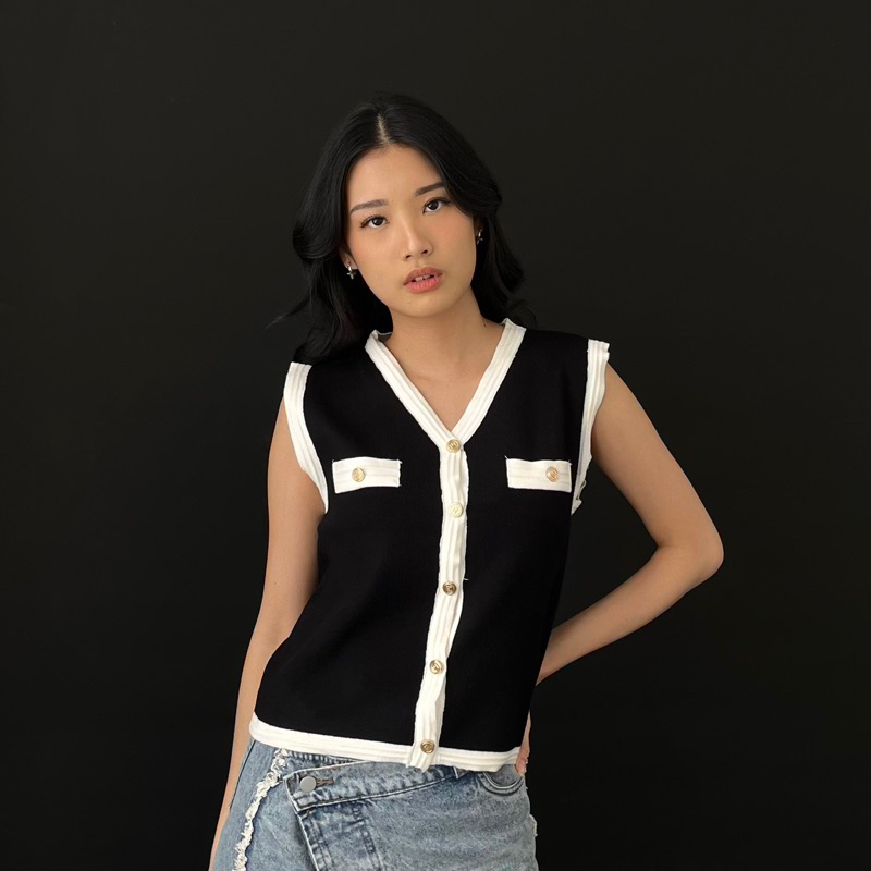 Jual RORA | collins vest | classy korea knit vest | rompi wanita | rompi rajut | atasan rajut ...