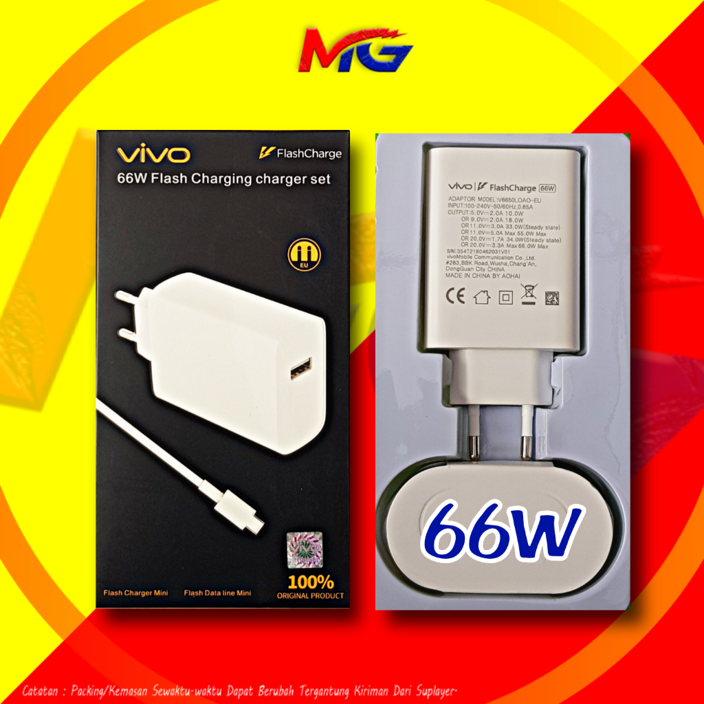 Jual Charger VIVO Flash Charging 66W V27, V27e, V25, V25 Pro, V25 5G, T1 Pro 5G Original USB ...