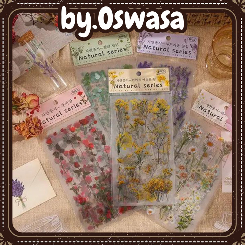 Jual 6 Lembar Sticker PET Flowers Sticker Journal Tema Bunga dan Daun ...