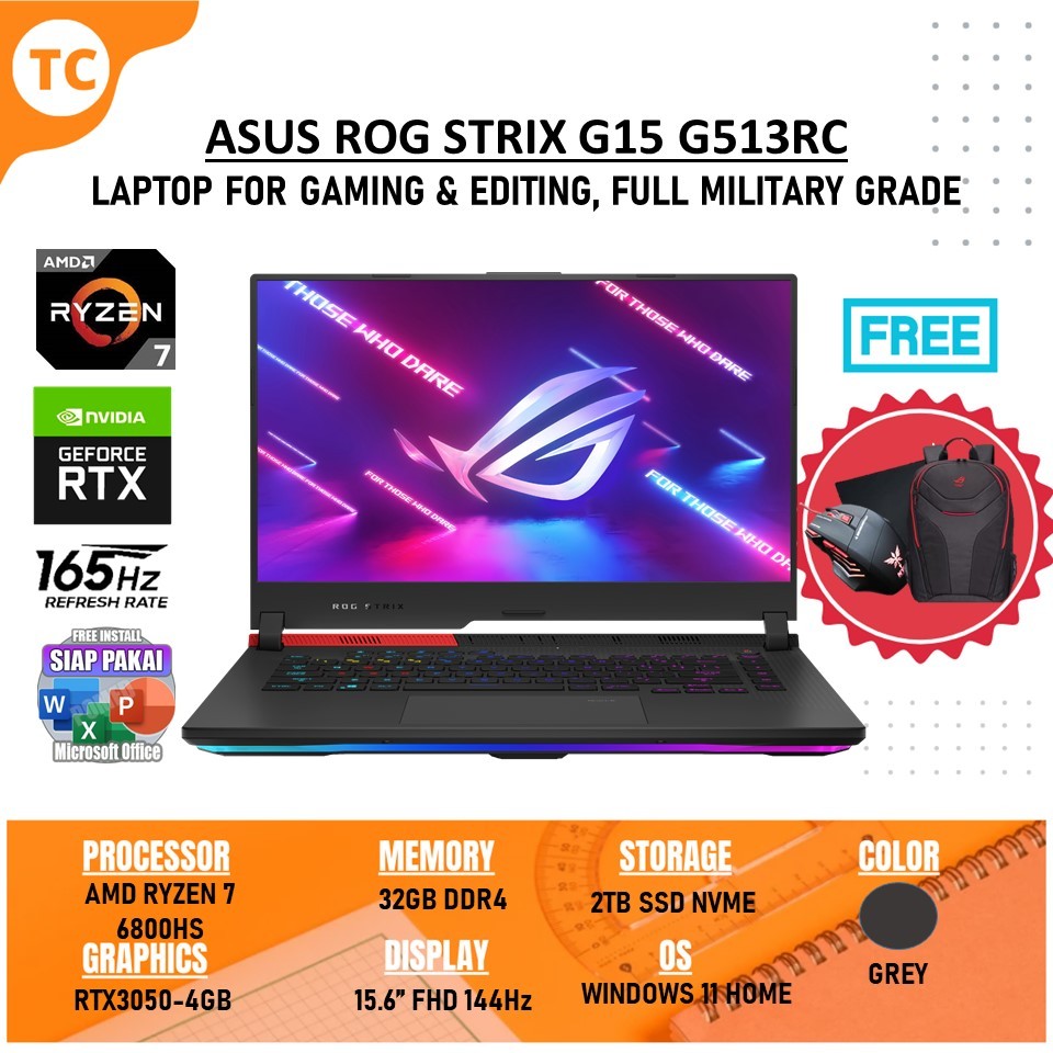 Jual Laptop Gaming Asus ROG G513RC Ryzen 7 6800H 32GB 2TB SSD RTX3050 ...
