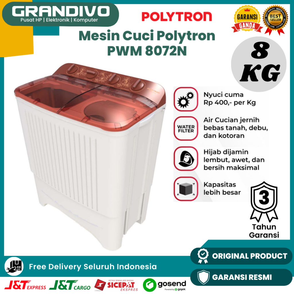 Jual Mesin Cuci Polytron 8KG 2 Tabung PWM 8072 Low Watt Water Selector ...