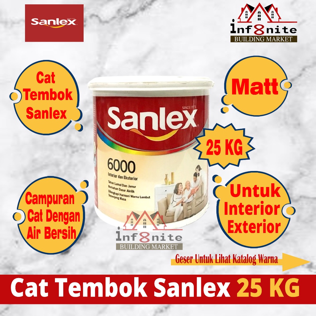Jual Cat Tembok Sanlex 6000 25 KG Interior Cat Plafon Gipsum Grc Kayu ...