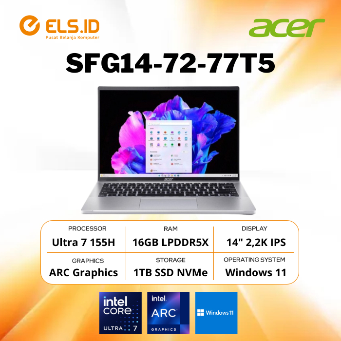 Jual Acer Swift GO SFG14-72 Intel Core™ Ultra 7 155H 16GB SSD 1TB 14" W11+OHS | Shopee Indonesia