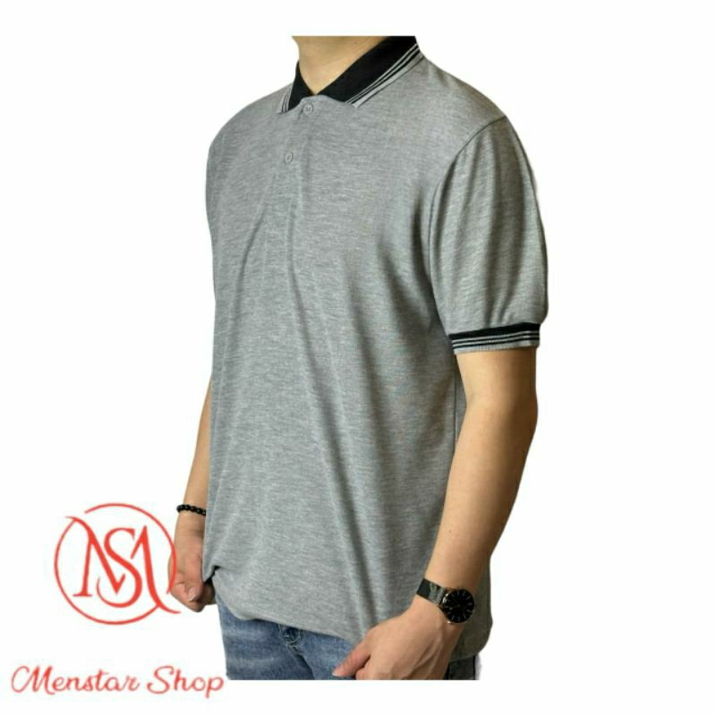 Jual Kaos Polo Shirt Polos/Lengan Pendek/Kaos Seragam Polos Kerah Kombinasi Abu Misty | Shopee ...