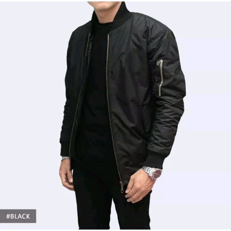 Jual Jaket Bomber Parasut taslan Warna Hitam Jaket Bomber Polos Pria ...