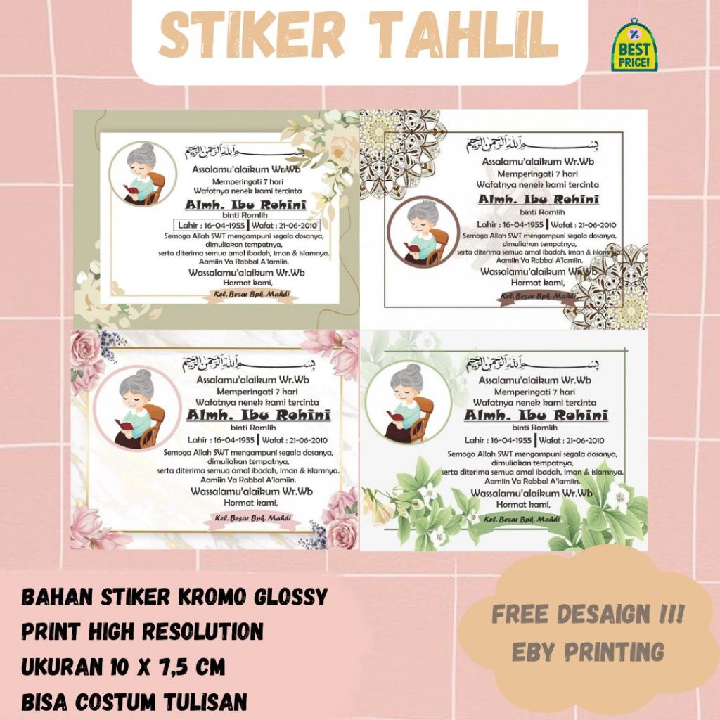 Jual Stiker Costum Tahlil Mengenang Wafatnya 40/100/1000 Hari | Shopee ...
