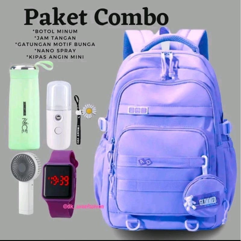 Jual Tas Sekolah Perempuan Paket Combo Tas Polos Lengkap Banyak Bonusnya Ransel sekolah Anak ...