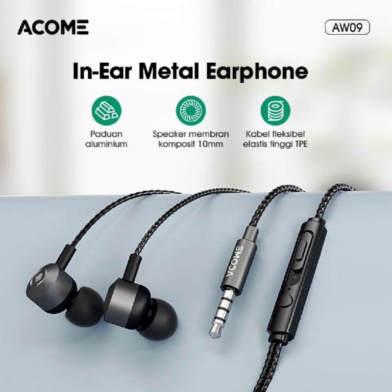 Jual ACOME Wired In Ear Metal Earphone AW09 / Headset Strong Material ...